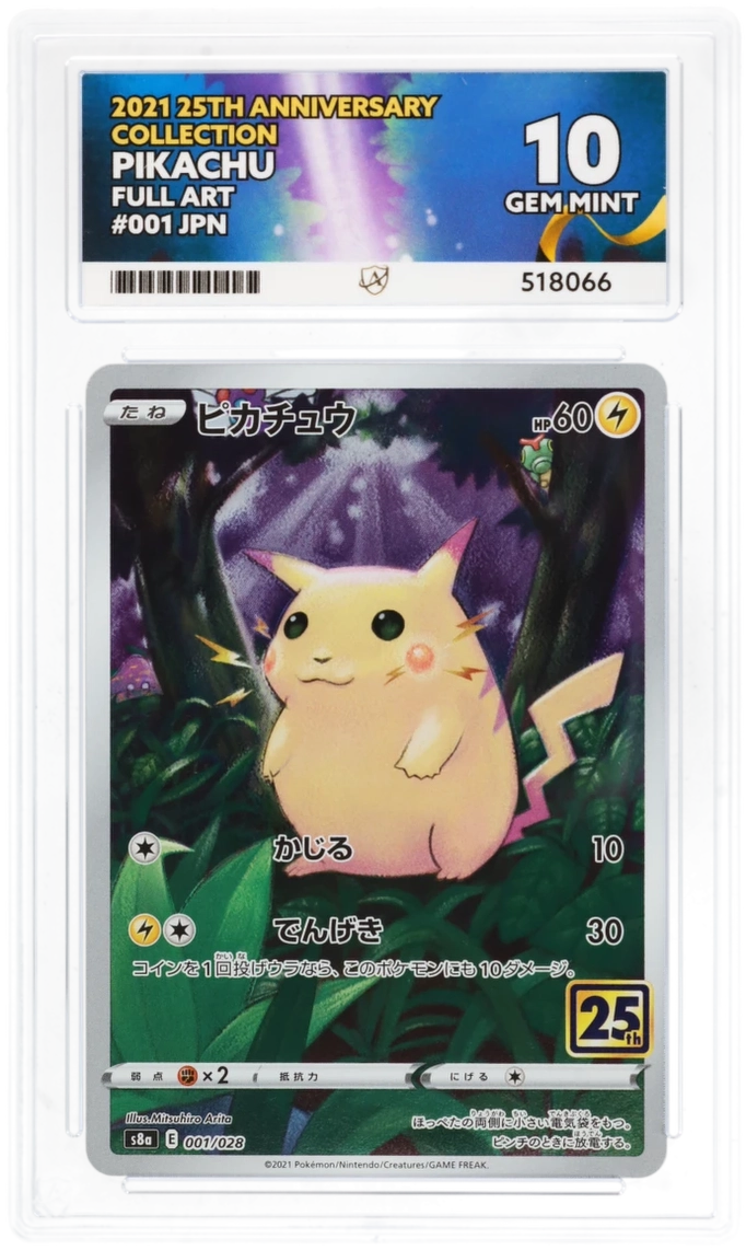 Pokemon Graded Card - Pikachu 001/028 25th - Japanese - Ace Gem Mint 1 ...